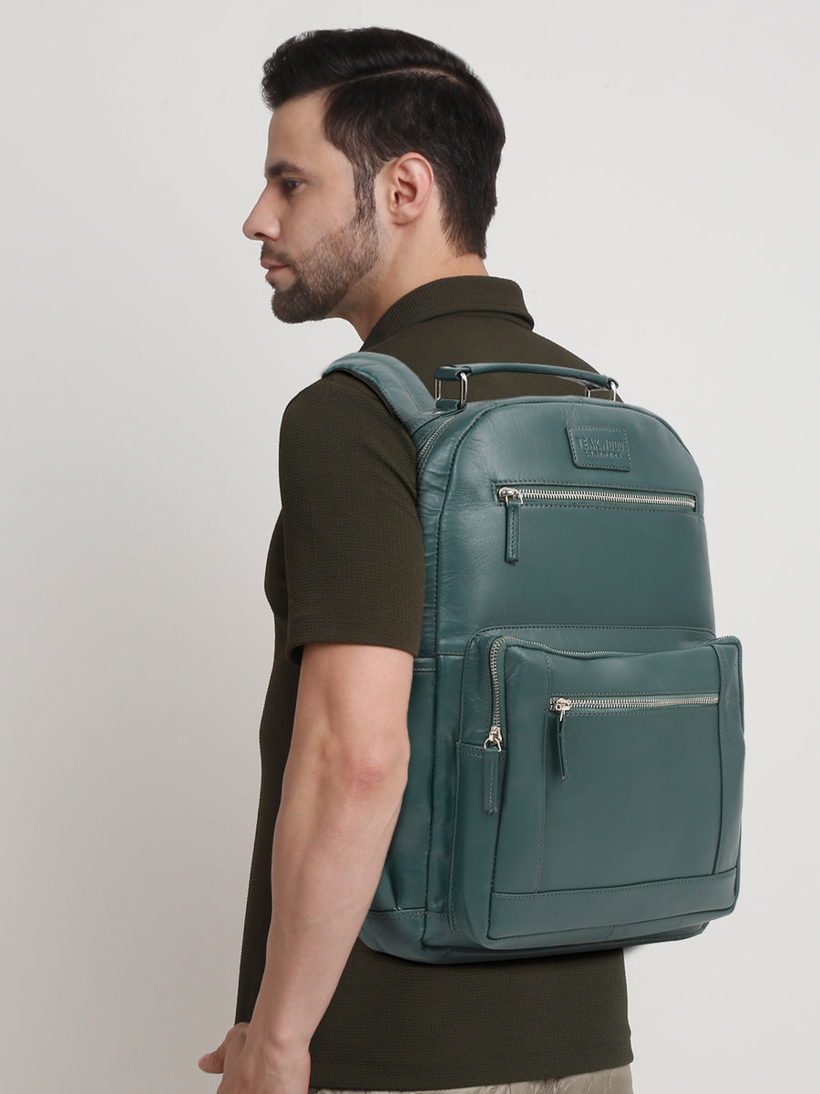 Men’s Green Leather Backpack – Solid & Stylish Design | Teakwood ...