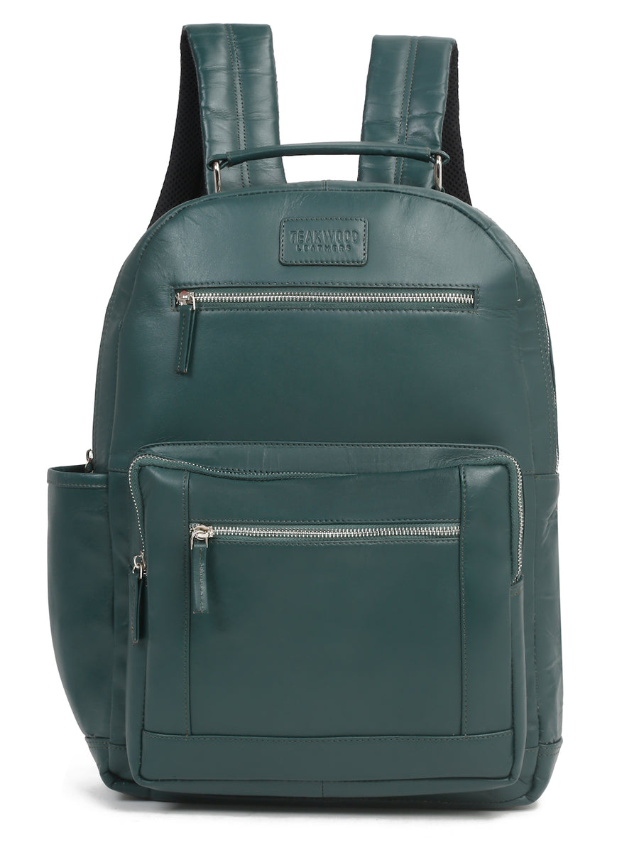 Men’s Green Leather Backpack – Solid & Stylish Design | Teakwood ...