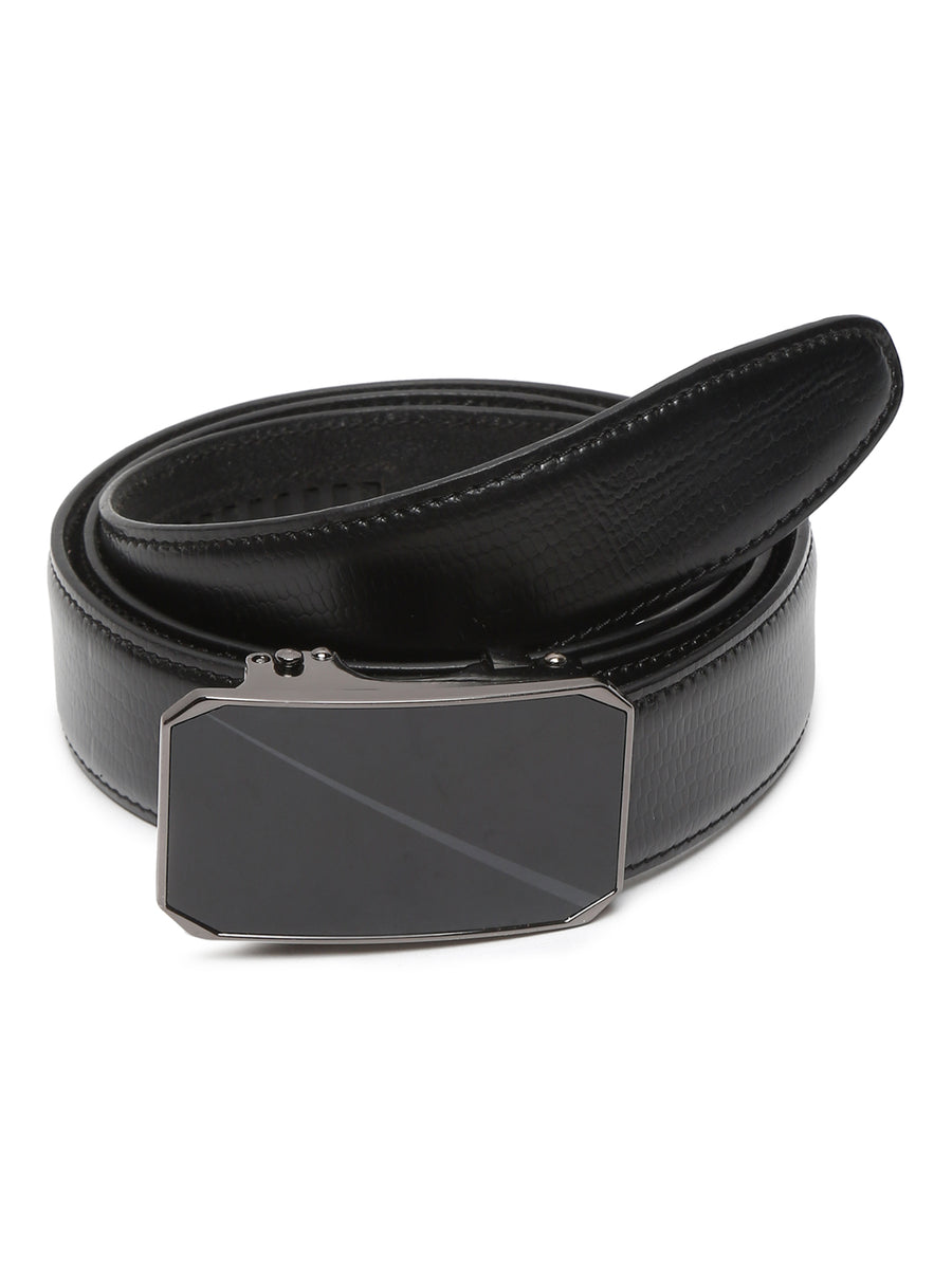 Men Black Lizard Texture Leather Auto-Lock Buckle Belt – Teakwood Leathers