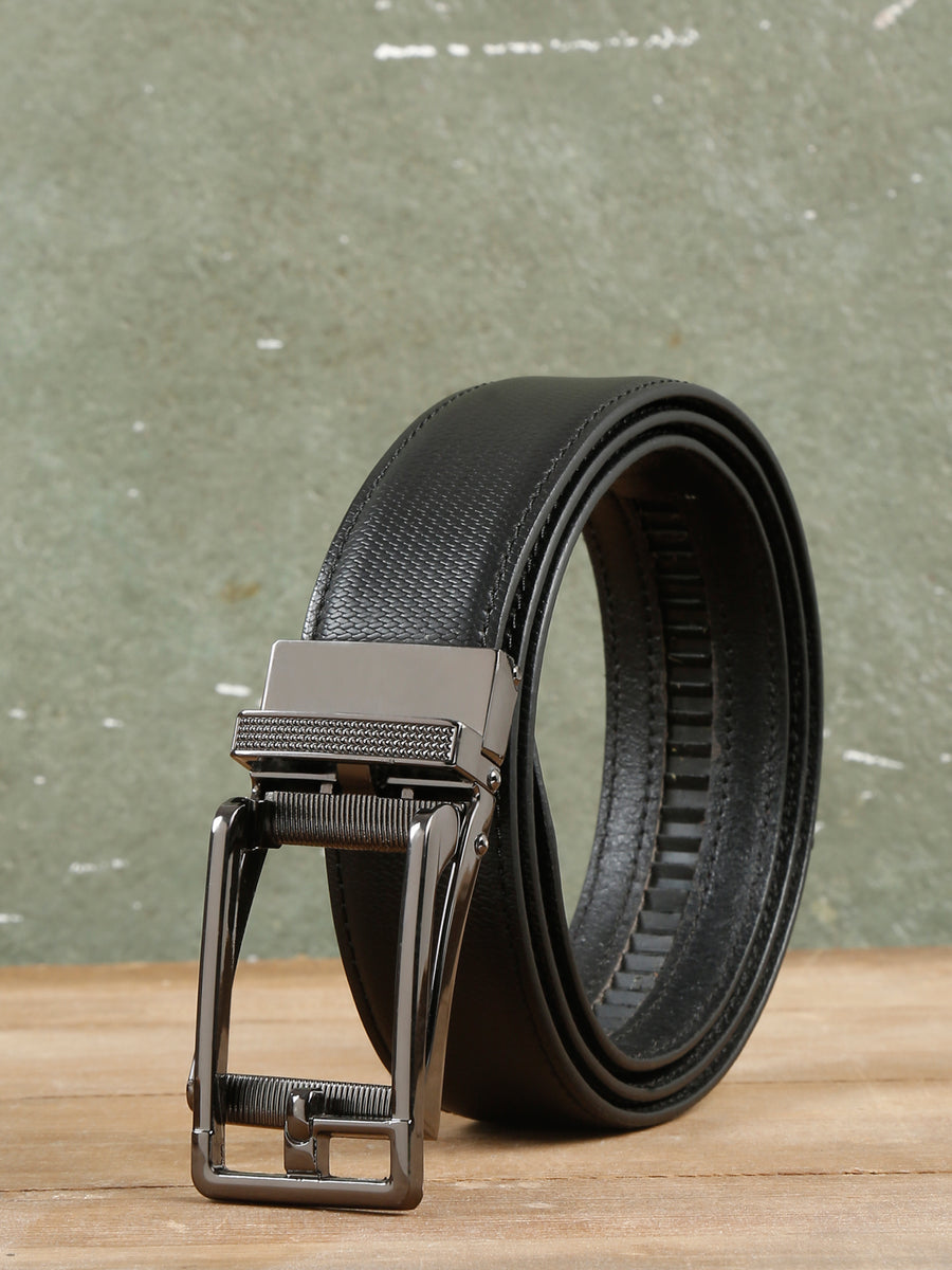 Men Texture Black Leather Auto-Lock Buckle Belt – Teakwood Leathers
