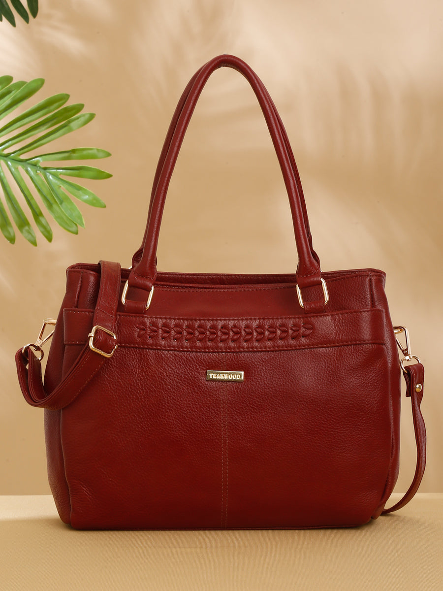 Women Red Texture Leather Handheld Bag – Teakwood Leathers