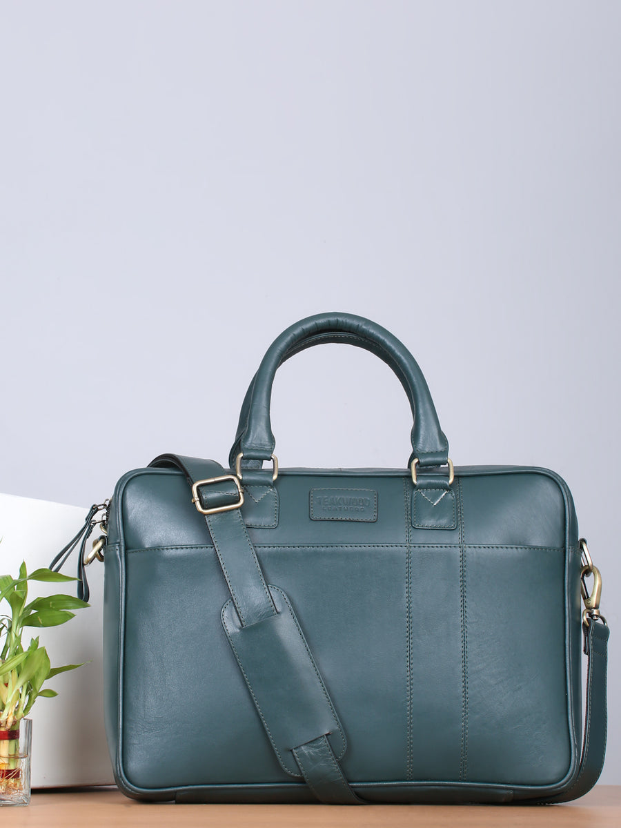 Unisex Green Leather Laptop Bag | Teakwood Leathers