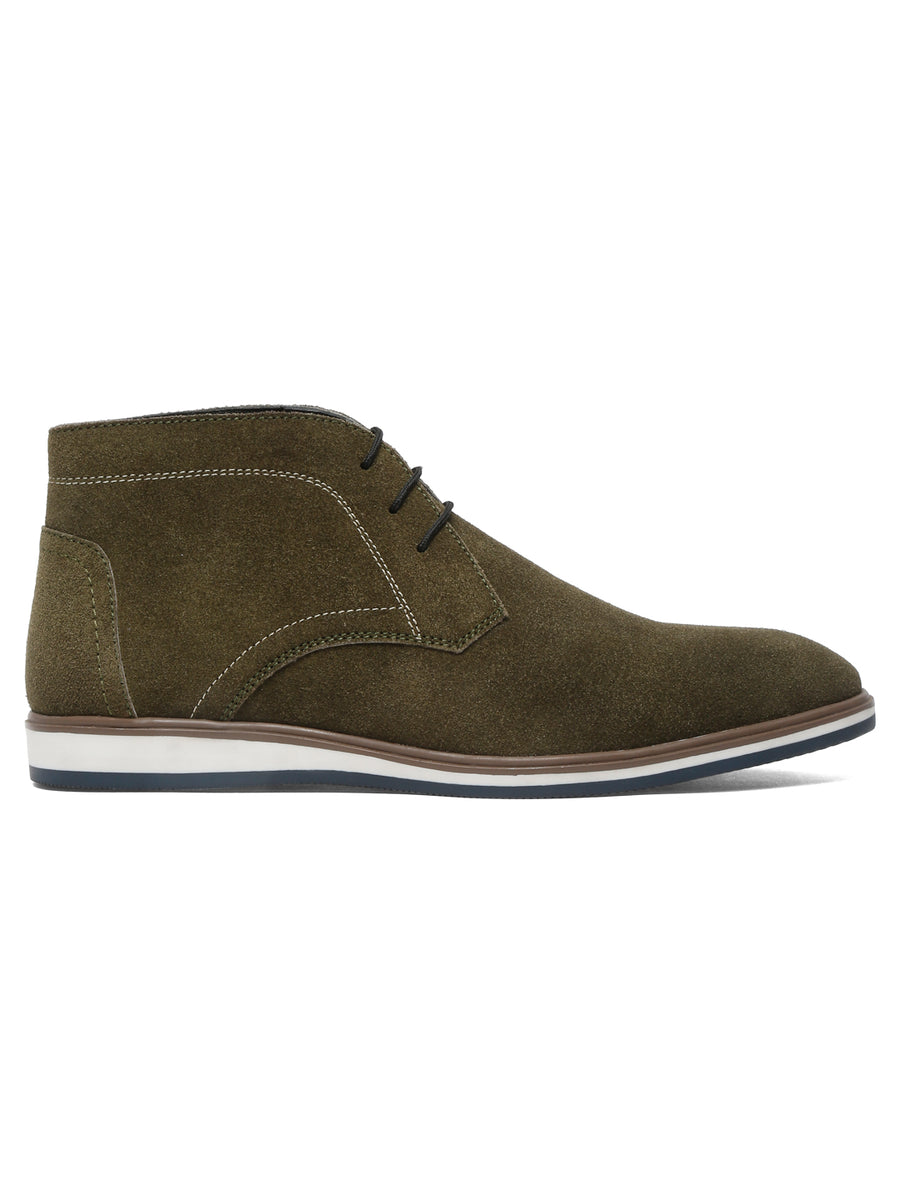 Men Suede Olive Mid Top Lace-Up Boots – Teakwood Leathers
