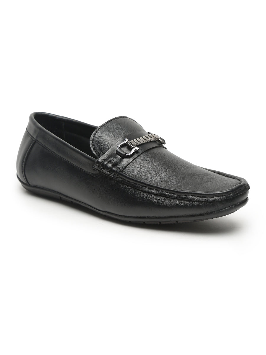 Men Black Solid Leather Formal Loafers – Teakwood Leathers
