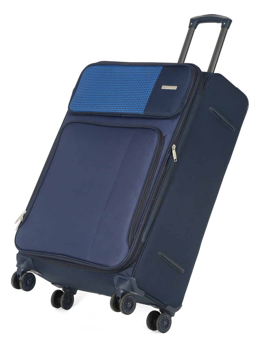 Teakwood Leather Navy Solid Soft Sided Large Trolley Bag – Teakwood ...