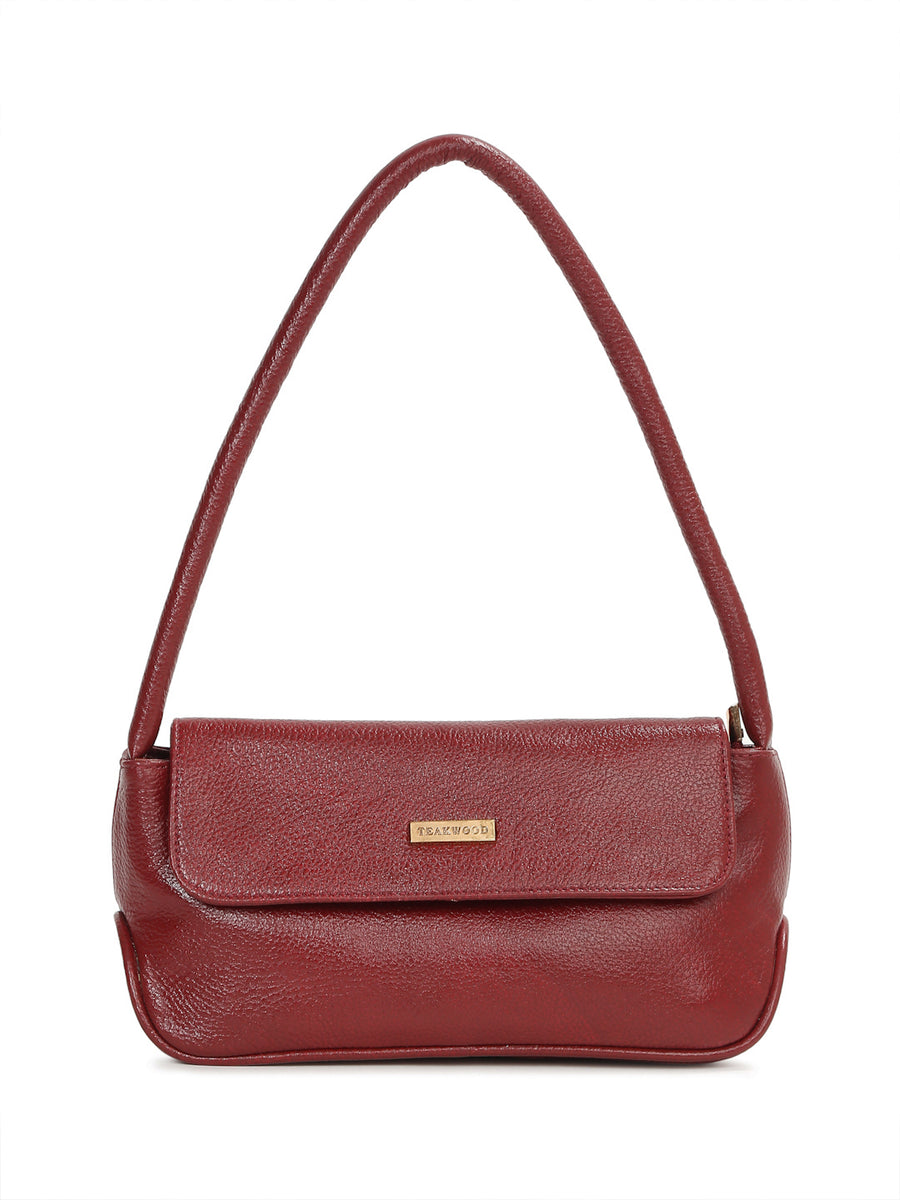 Women Red Texture Leather Structured Sling Bag – Teakwood Leathers