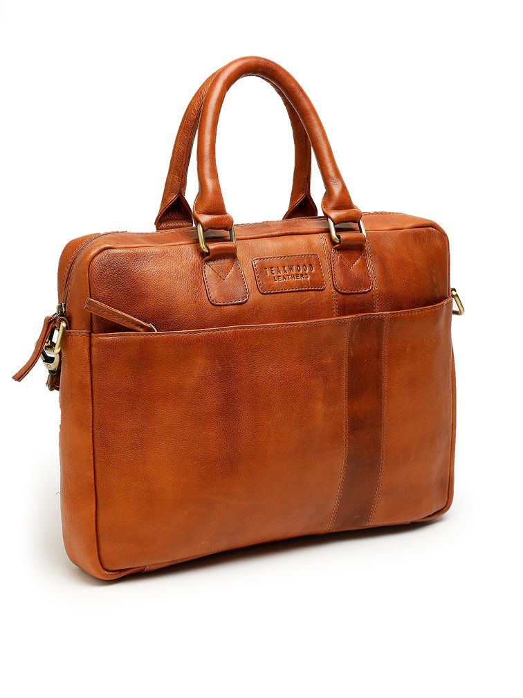 Teakwood Tan Solid Genuine Leather Laptop bag – Teakwood Leathers