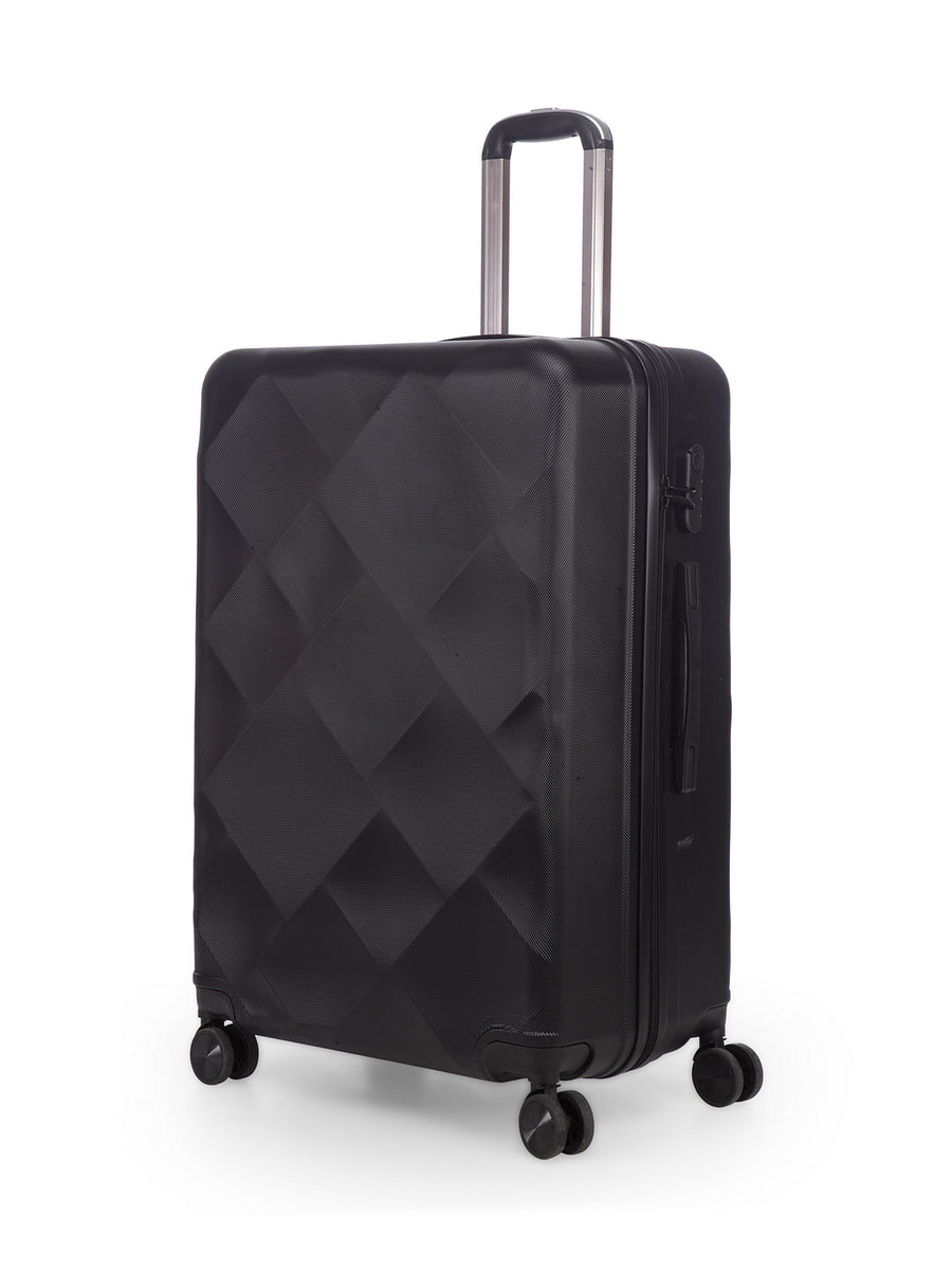 Unisex Black Textured Hard-Sided Large Trolley Suitcase – Teakwood Leathers