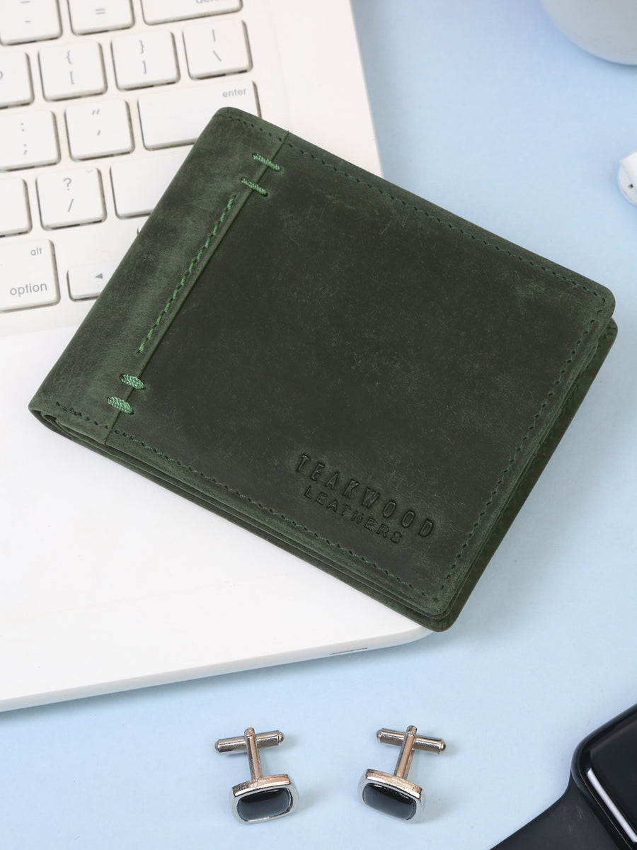 Teakwood Men Genuine Leather Olive Colour Bi Fold Wallet – Teakwood ...