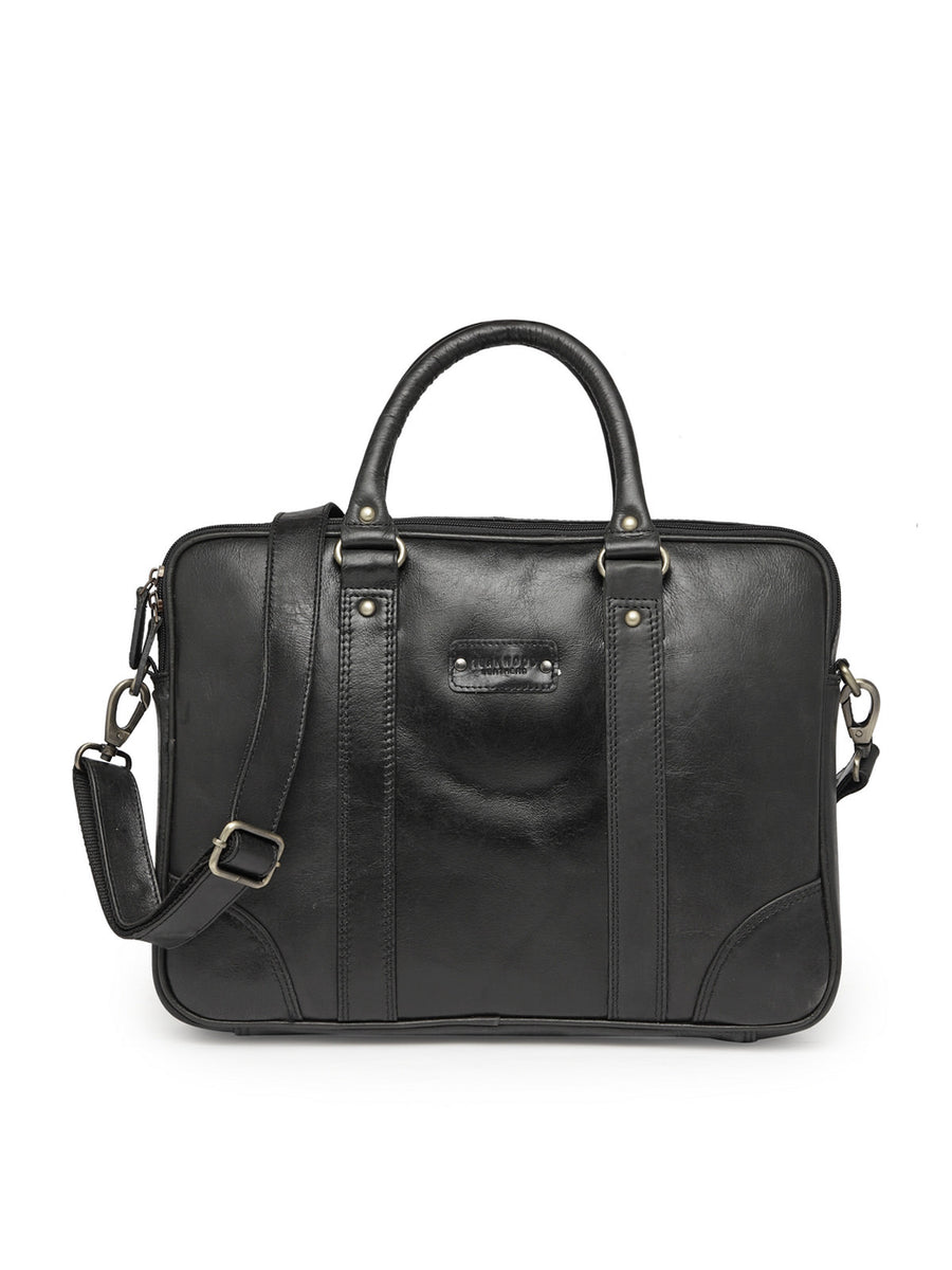 Teakwood Genuine Leather Laptop Bag - Black – Teakwood Leathers