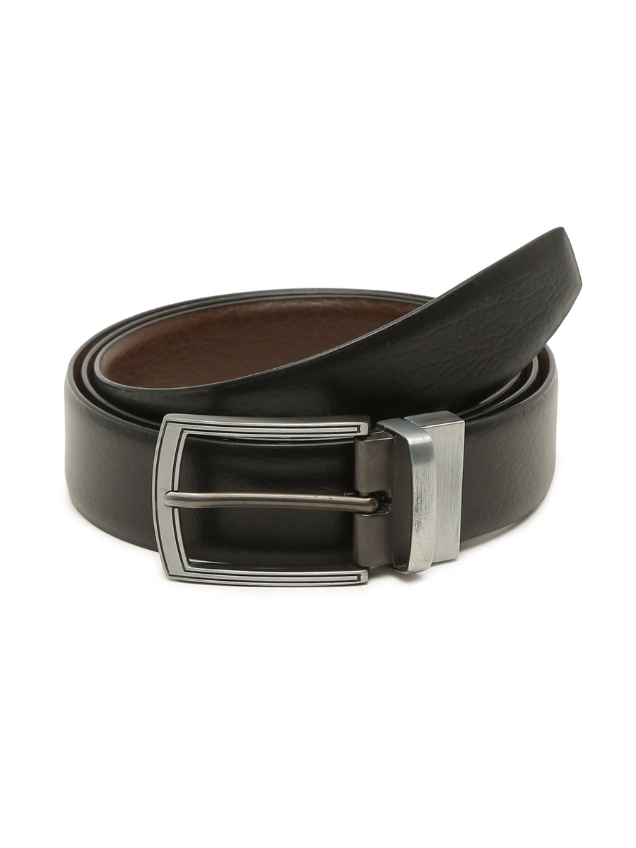 Men Black Textured Genuine Leather Reversible Belt – Teakwood Leathers