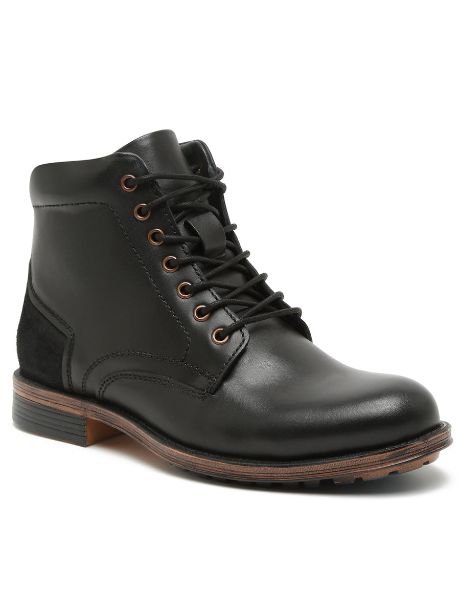 Men Black Solid Genuine Leather Mid-Top Laceup Boots – Teakwood Leathers