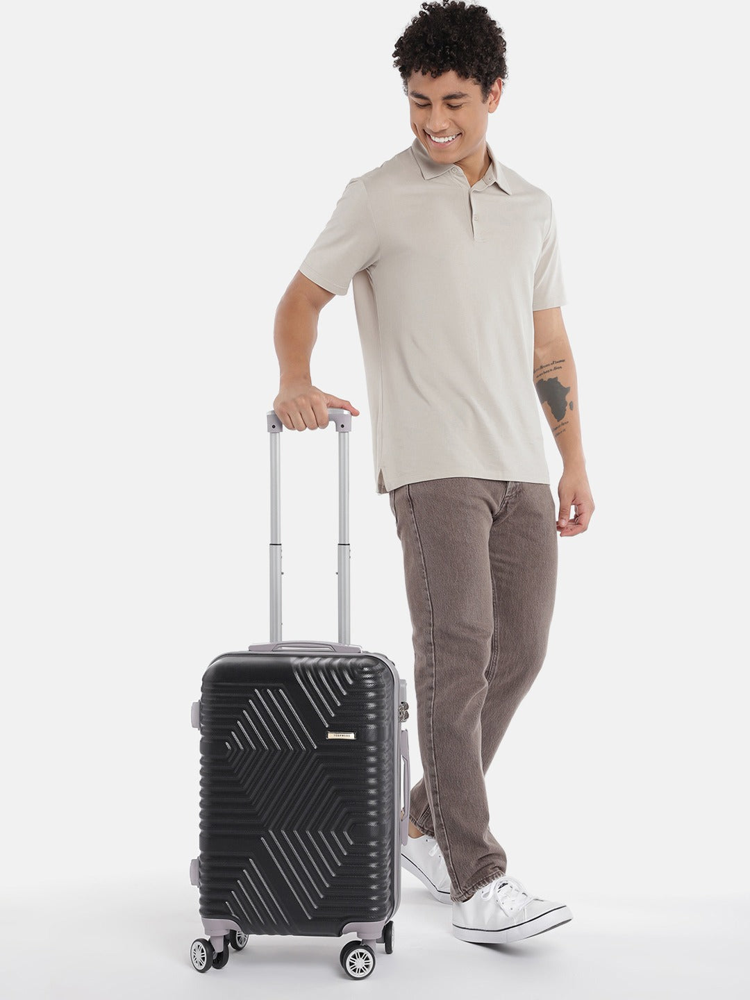 Black-Toned Textured Hard-Sided Cabin Trolley Suitcase – Teakwood Leathers
