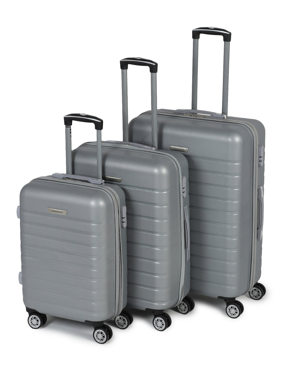 Silver Textured Hard-Sided Cabin Trolley Suitcase – Teakwood Leathers