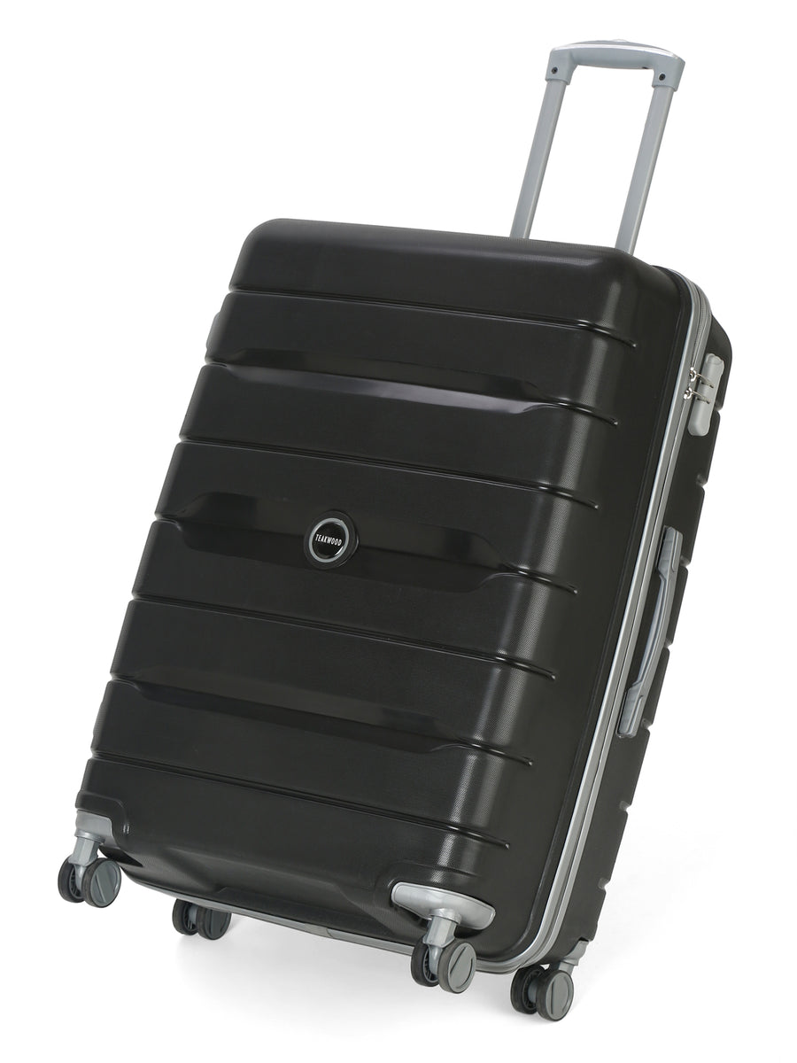 Teakwood Leather Unisex Black Textured Hard-Sided Large Trolley Bag ...