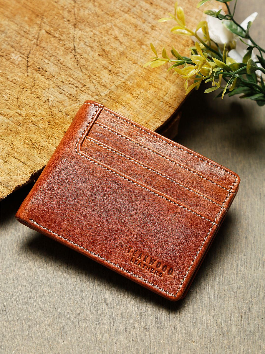 Men Brown Solid Two Fold Leather Wallet- Clearance sale – Teakwood Leathers